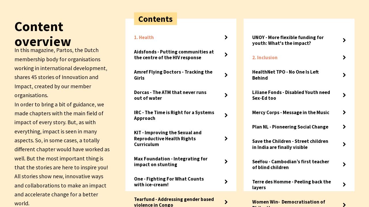 Content overview 1 - Impact Stories