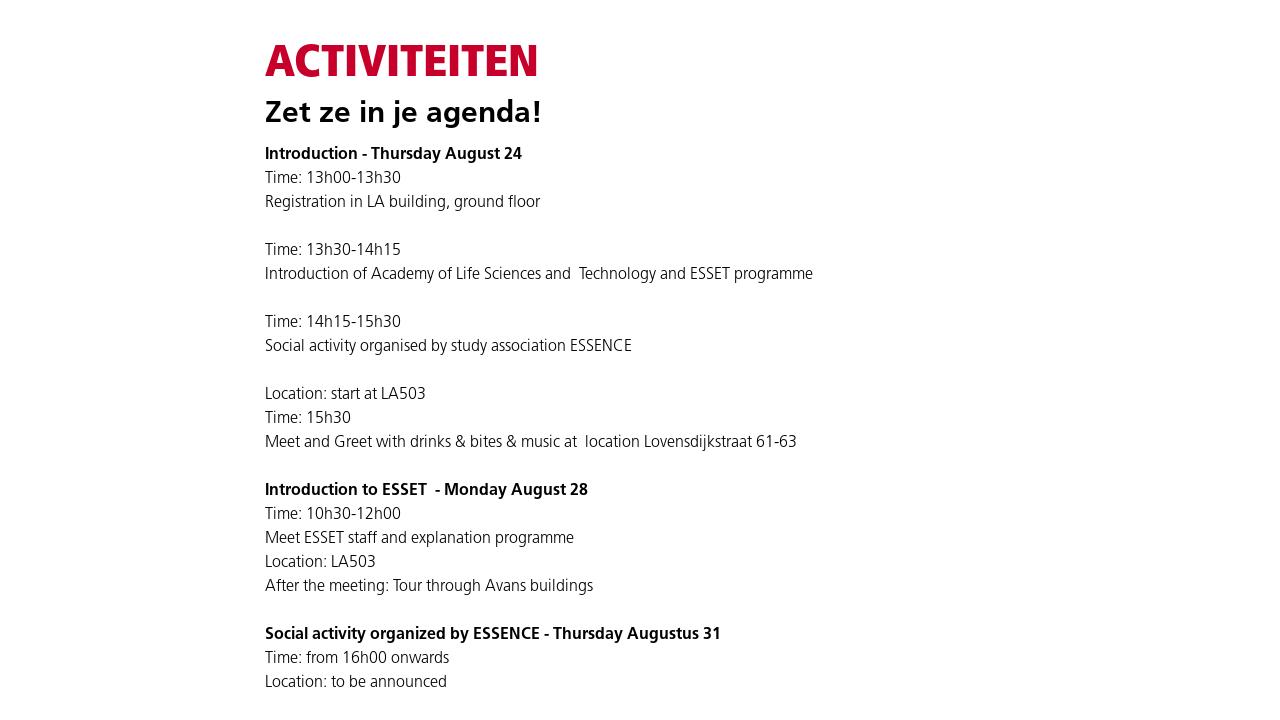 ZET DEZE ACTIVITEITEN IN JE AGENDA - ZOMERBERICHT ESSET