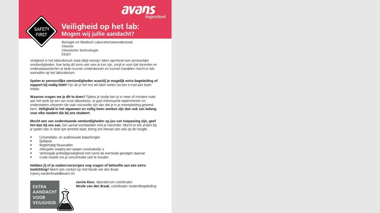 VEILIGHEID OP HET LAB - ZOMERBERICHT ESSET