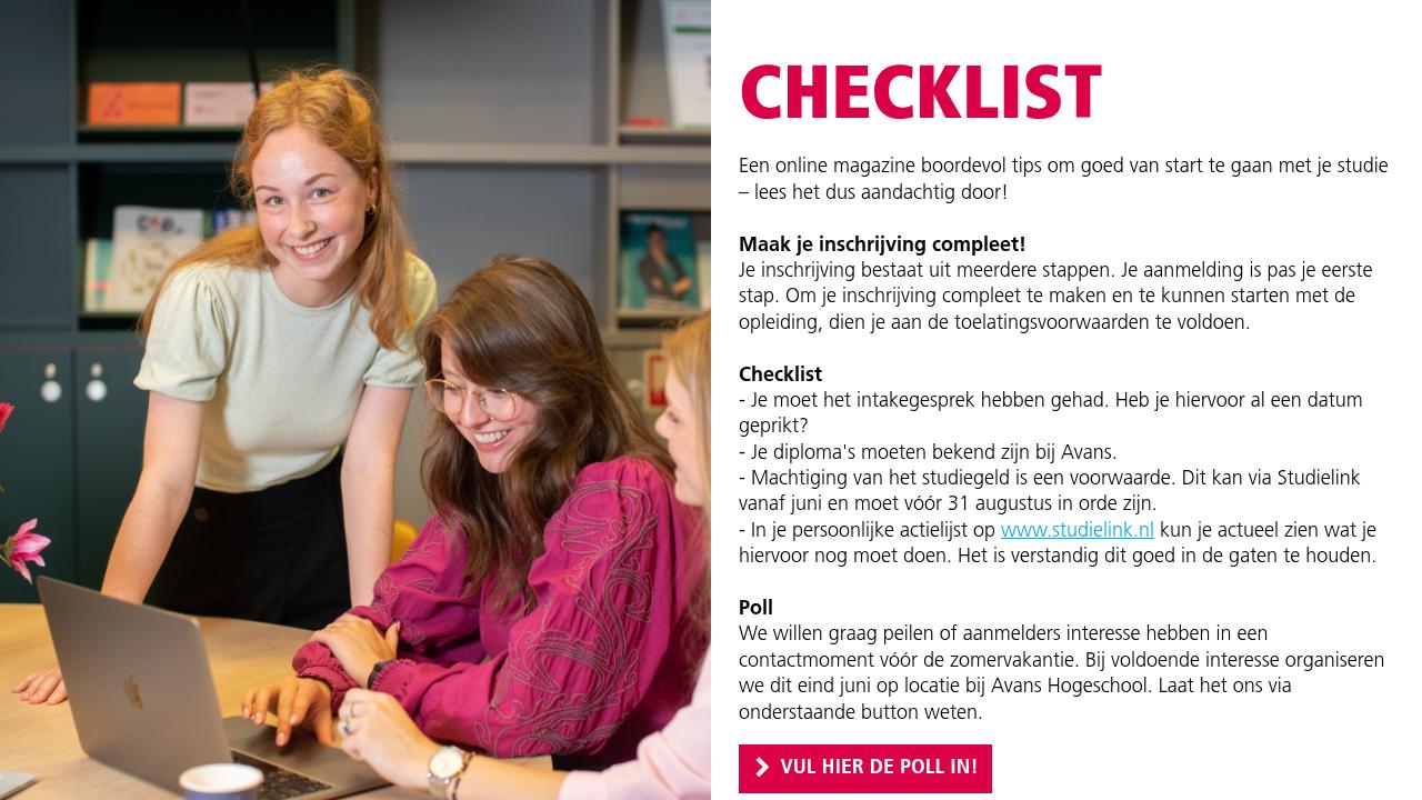 CHECKLIST - STUDEREN BIJ DE OPLEIDING ESSET | MILIEUKUNDE