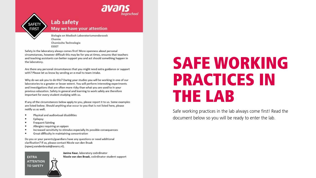 SAFE WORKING PRACTICES IN THE LAB - STUDYING WITH THE PROGRAM Environmental Science for ...