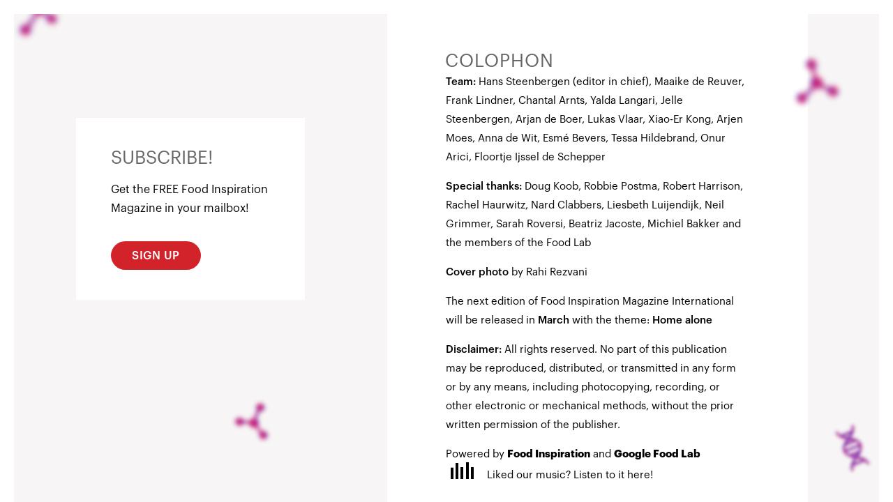 Colophon Food Inspiration magazine international edition 31