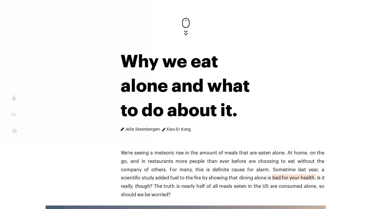 Article - Why we eat alone - Food Inspiration magazine international ...