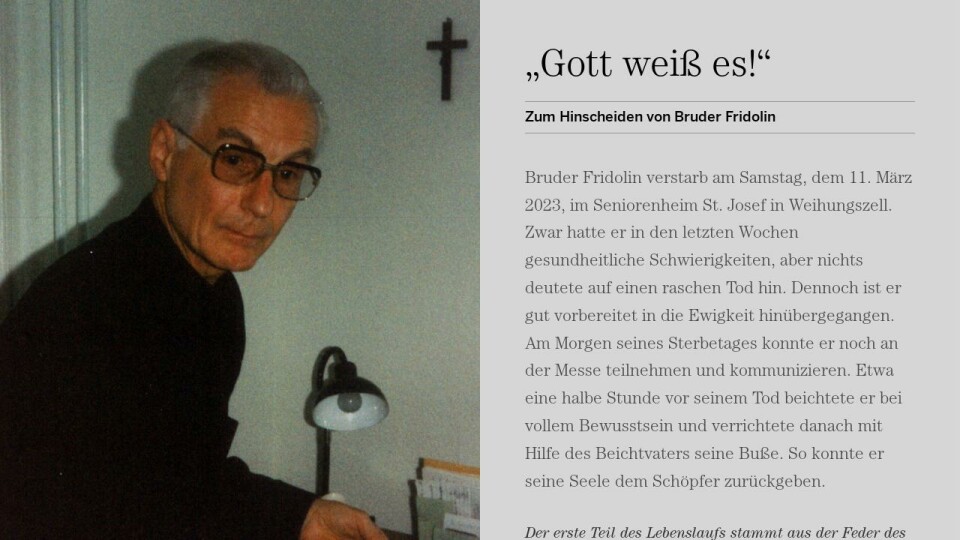 Zum Hinscheiden von Bruder Fridolin - MB - April 2023 Deutschland