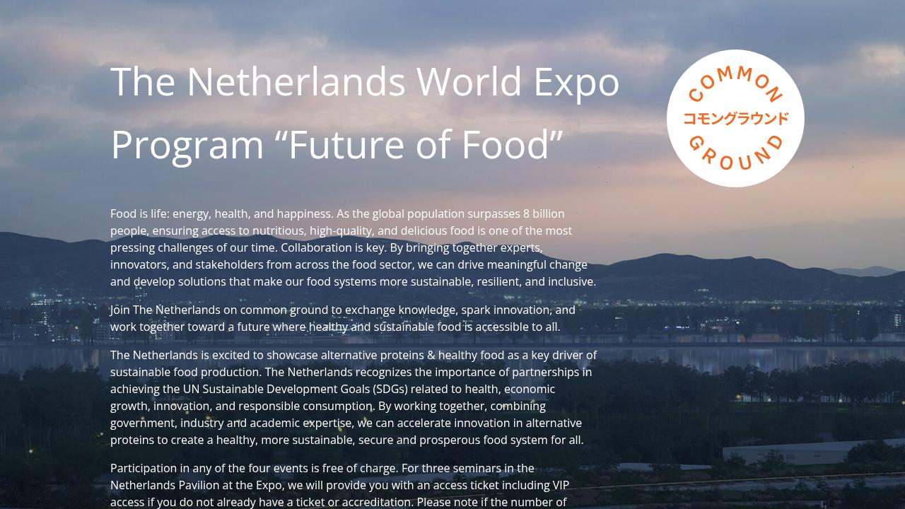 Program - Invitation to Netherlands Future Food Events