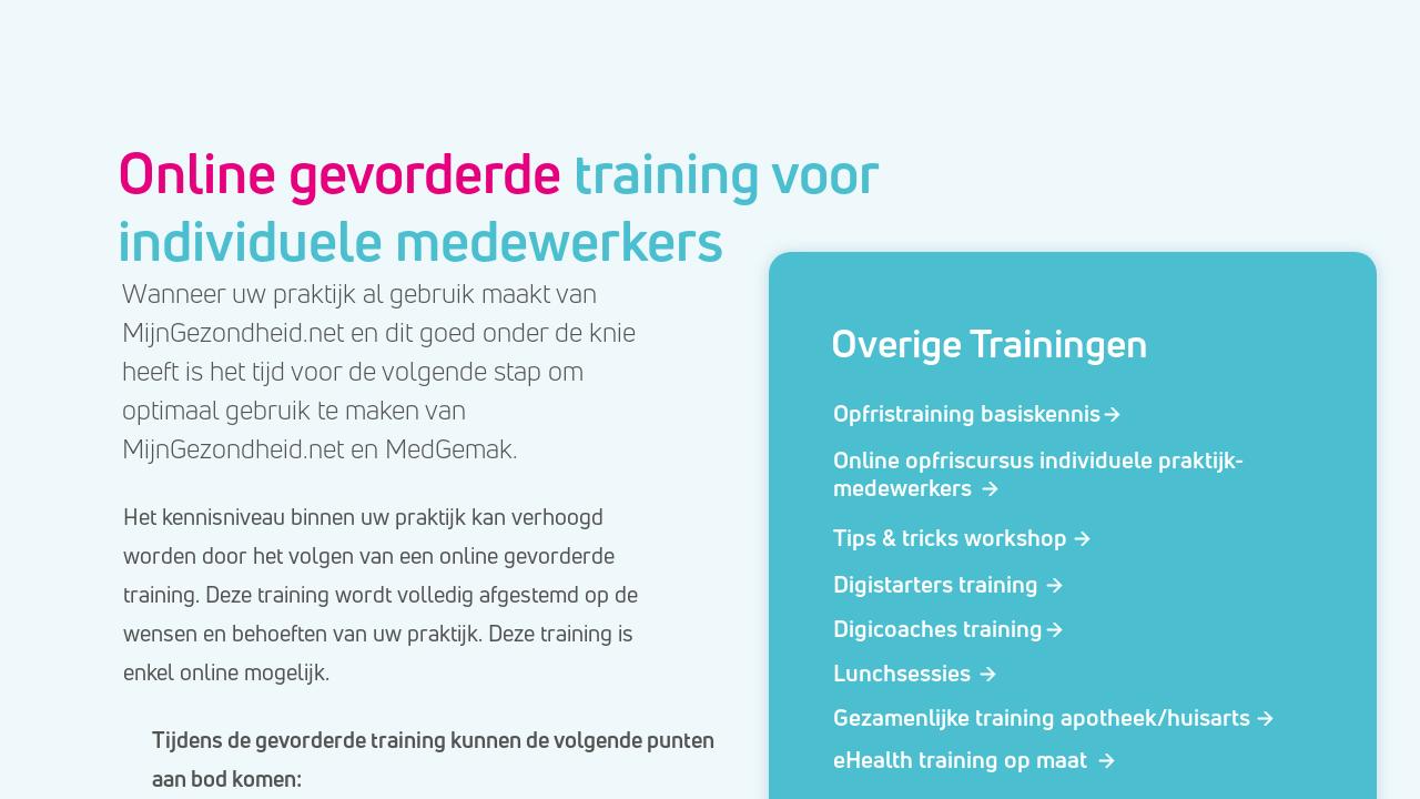 Online gevorderde training voor individuele praktijkmedewerkers - e-Help