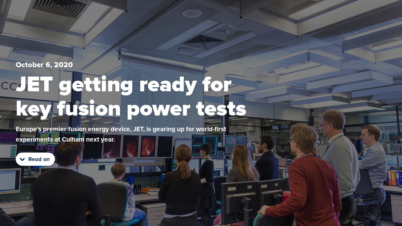 JET for key fusion power tests - UKAEA Fusion December 2020 Newsletter