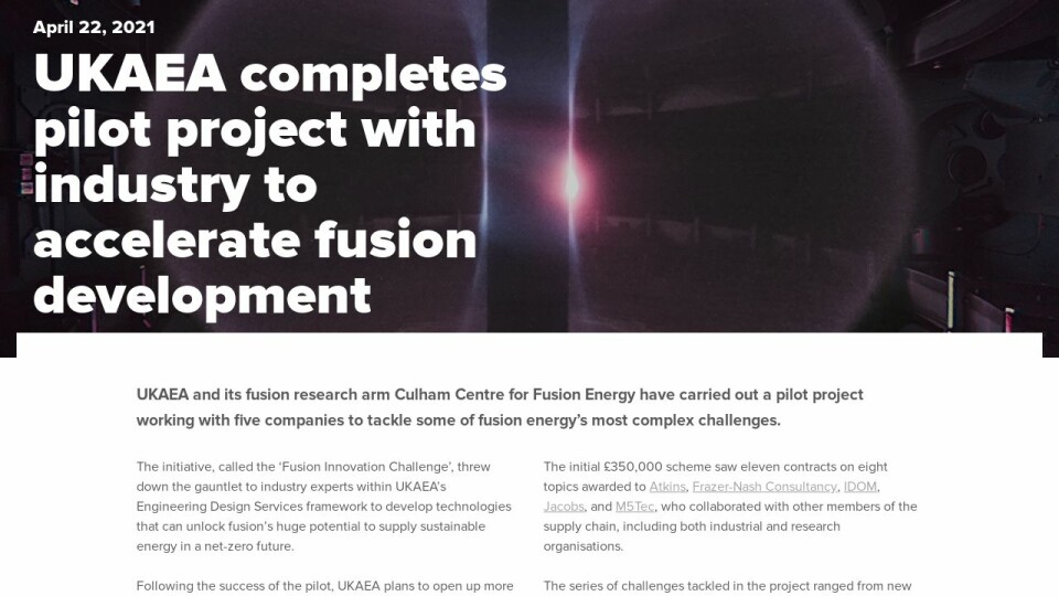 UKAEA completes pilot project with industry to accelerate fusion ...