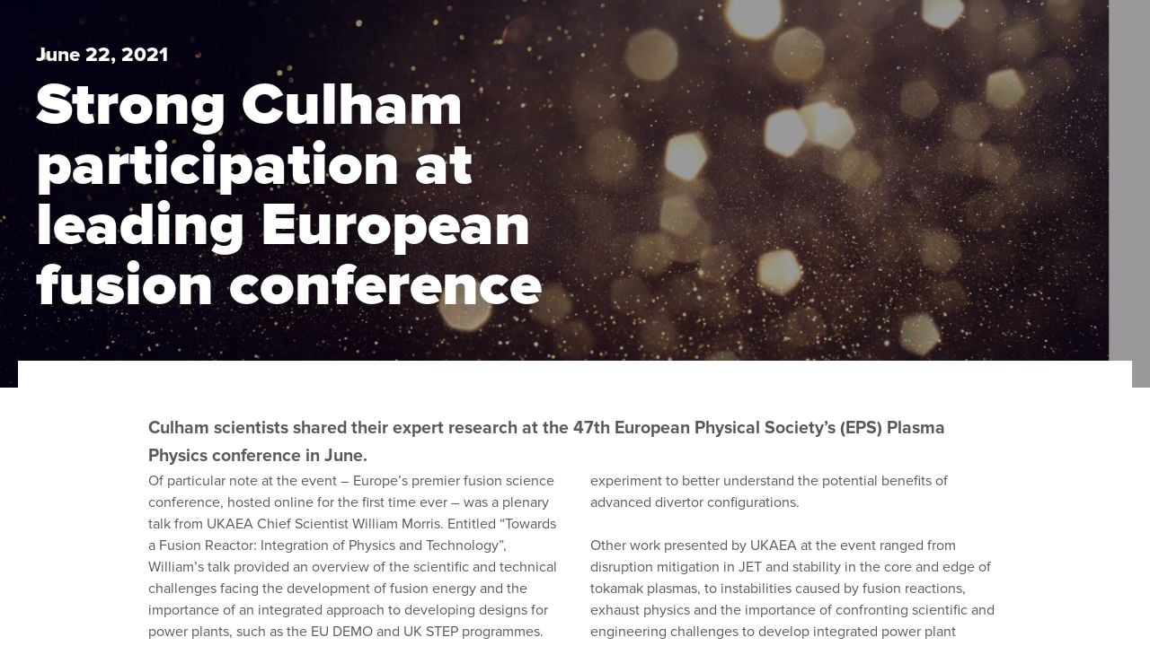 Strong Culham participation at leading European fusion conference ...