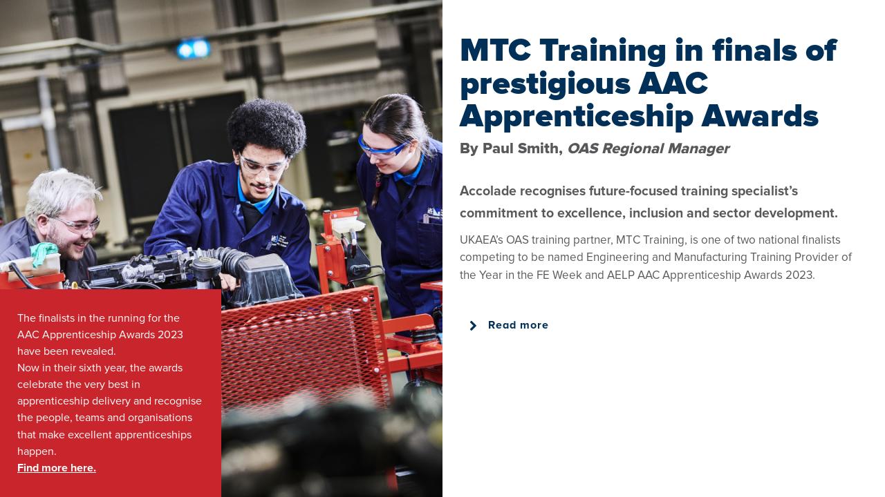 MTC training in finals of prestigious AAC Apprenticeship Awards - February Supply Chain Newsletter
