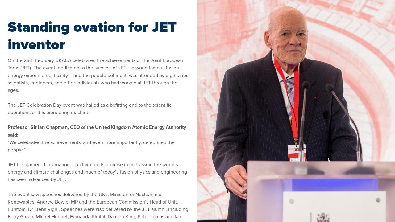 Standing ovation for JET inventor - UKAEA Newsletter Edition 6
