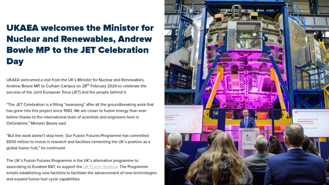 Minister Bowie - UKAEA Newsletter Edition 6