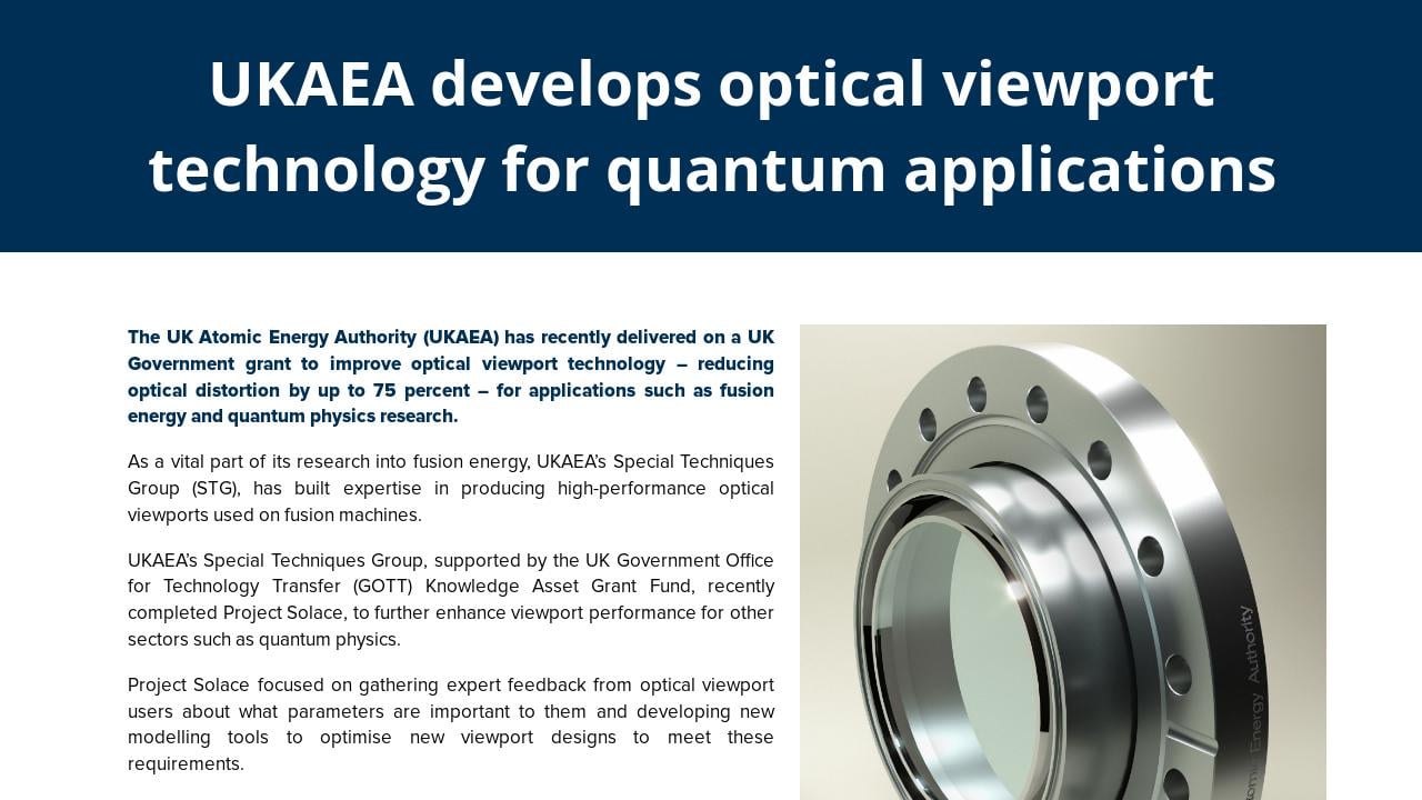 Optical viewport technology for quantum applications - UKAEA Newsletter ...