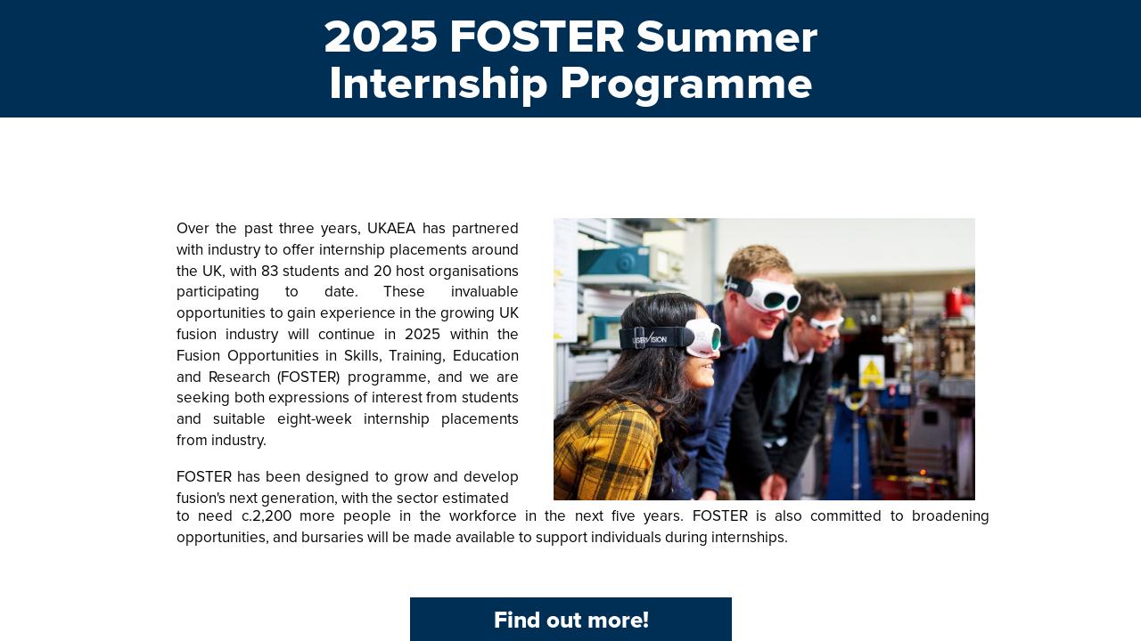 2025 FOSTER Summer Internship Programme - UKAEA Newsletter Edition 13