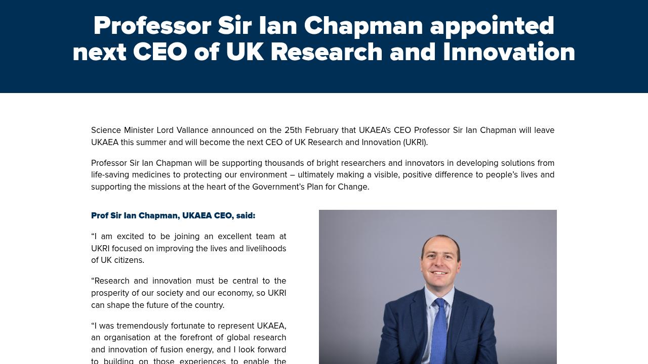 Professor Sir Ian Chapman - UKAEA Newsletter Edition 16 - February 2025