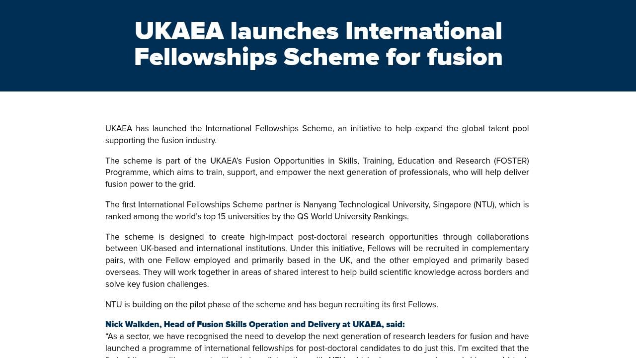 International Fellowships Scheme for fusion - UKAEA Newsletter Edition 21