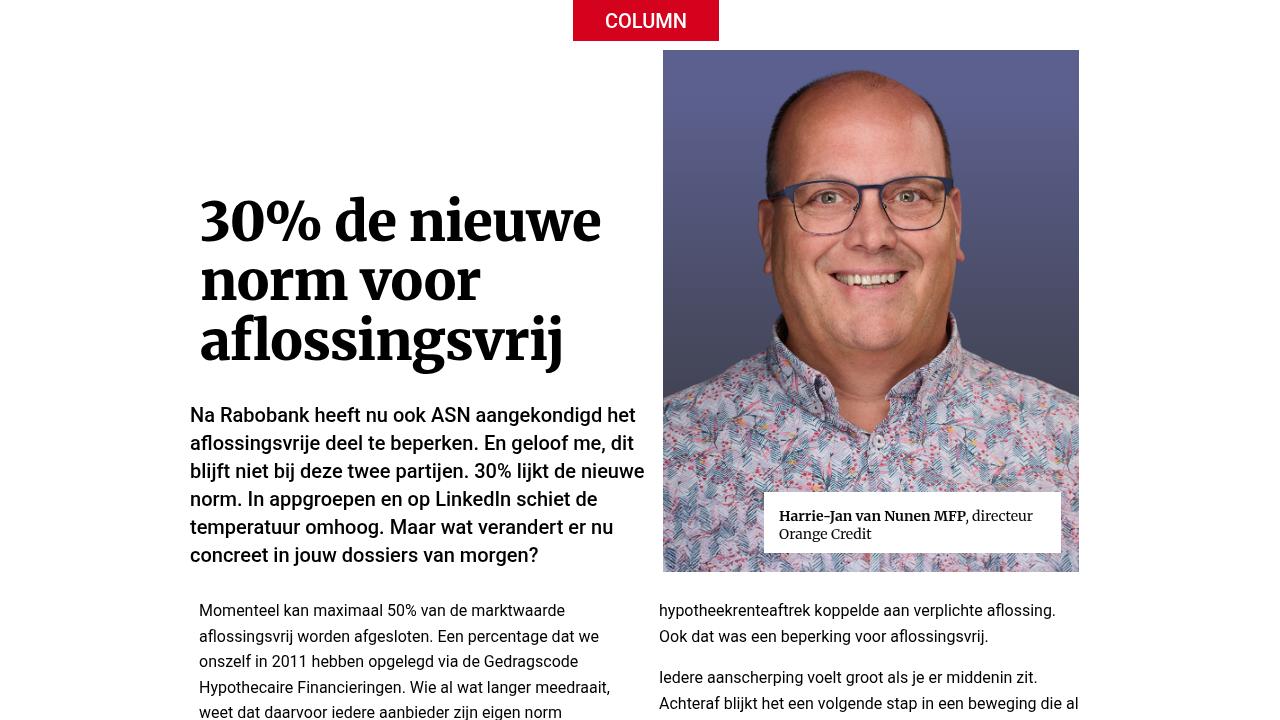 30 procent de nieuwe norm voor aflossingsvrij | Column - eInFinance ...