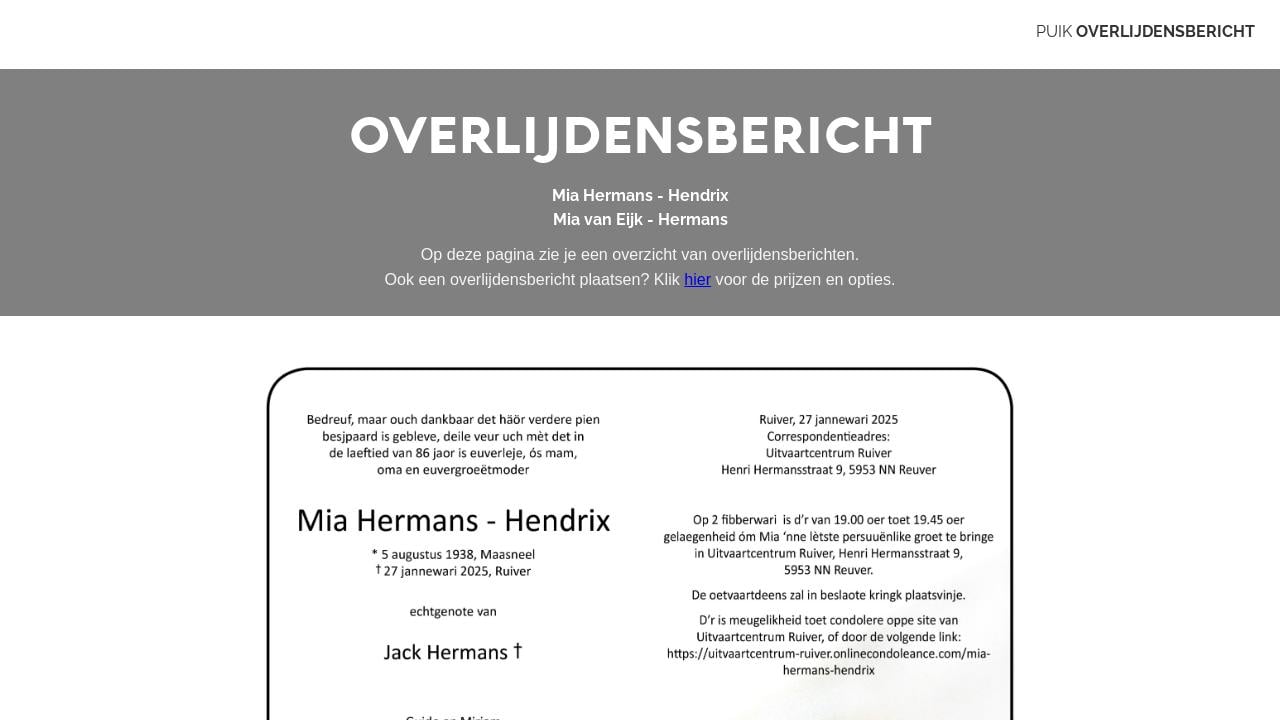 OVERLIJDENSBERICHTEN - Puik 2505