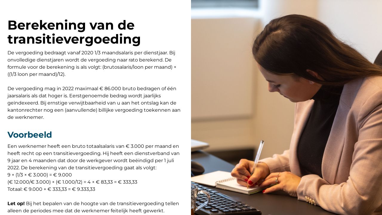 Berekening van de transitievergoeding - Transitievergoeding bij ontslag