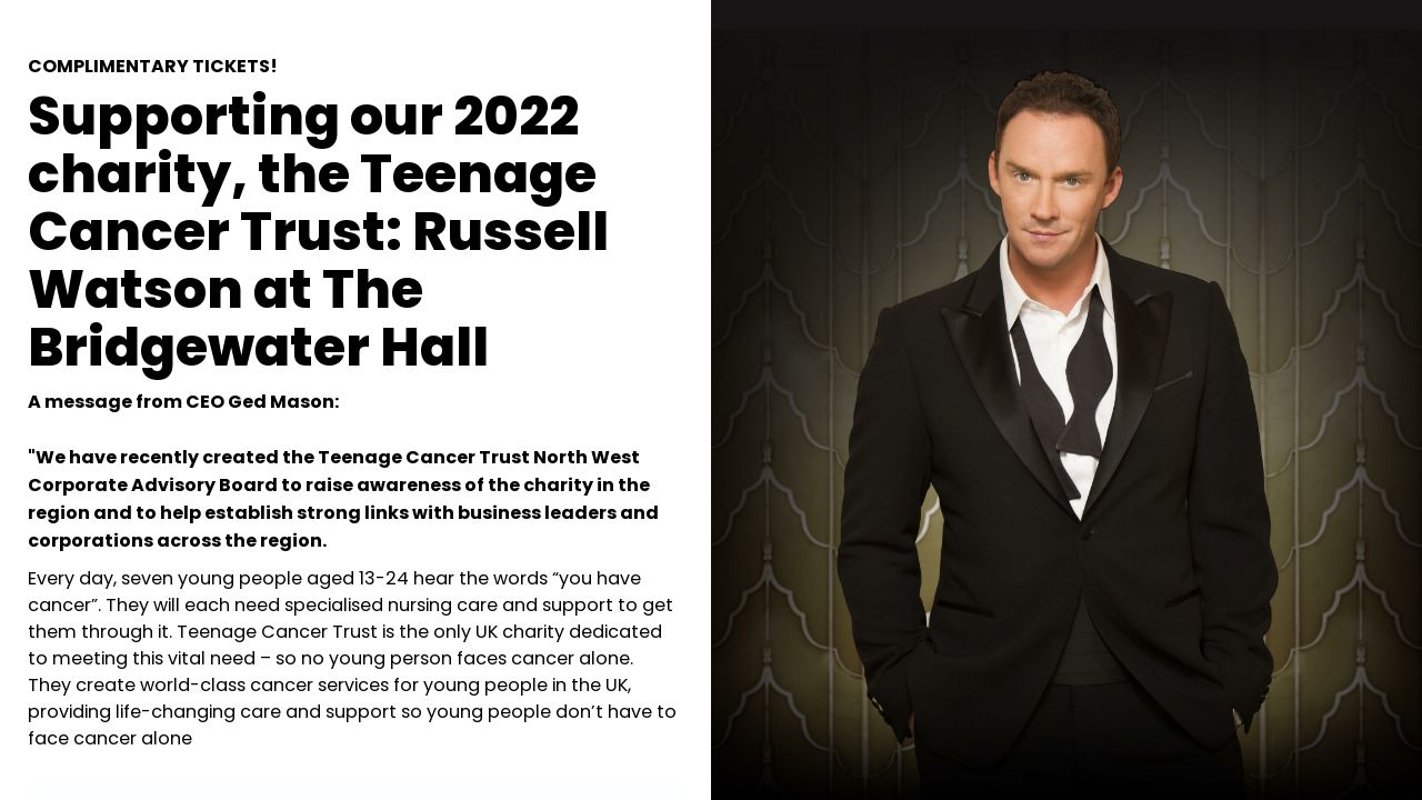 Teenage Cancer Trust: Russell Watson at The Bridgewater Hall - Made of ...