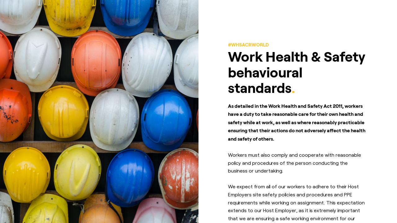 Work health and safety behavioural standrds - ACRWORLD WHS Campaign