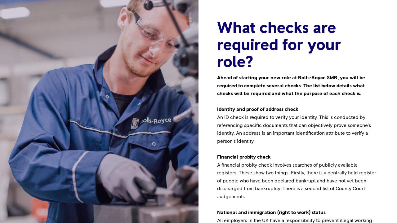 What checks are required for your role - Rolls Royce Screening Pack