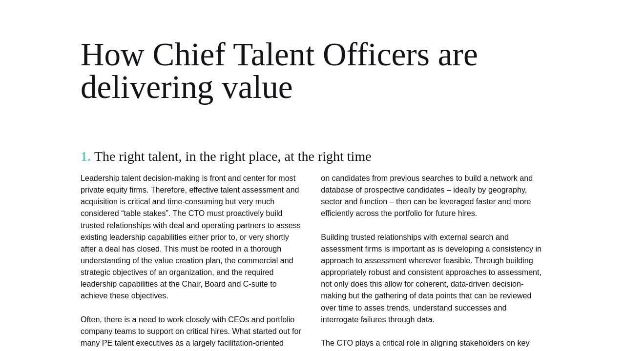 How Chief Talent Officers are delivering value - The rise (and rise) of the Private Equity Chief ...