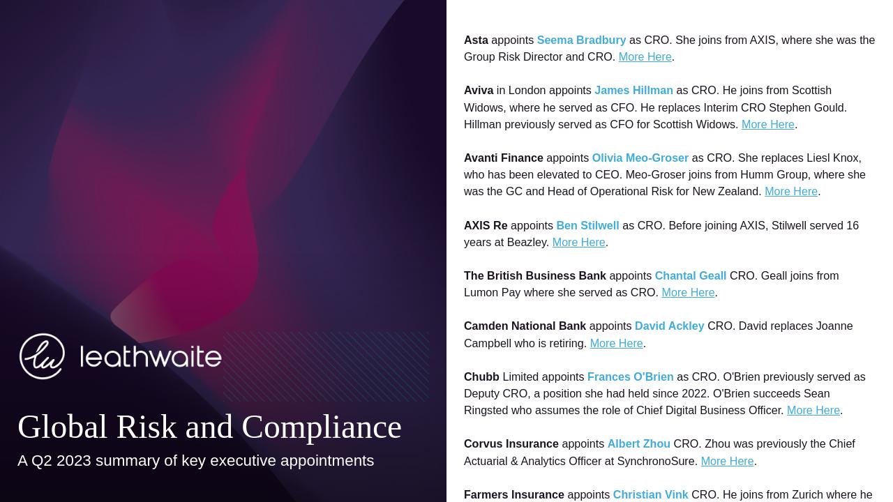 The moves - Global Risk and Compliance moves - Q2 2023