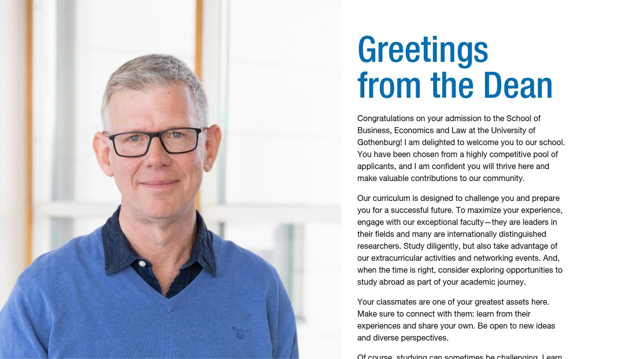 Greetings from the Dean - Welcome Bachelor's students