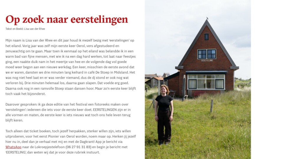 Lisa van der Rhee - Op zoek naar eerstelingen - Dagkrant vrijdag 7 juni ...