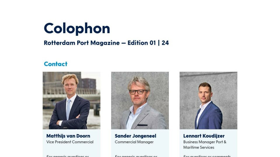 Colophon & Contact - Port of Rotterdam Magazine - Editie 1 - 2024