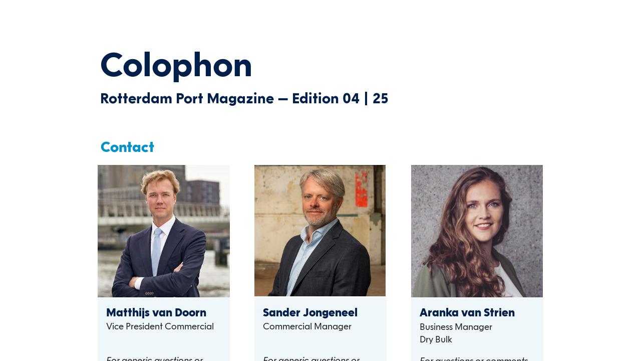 Colophon & Contact - Port of Rotterdam Magazine - Editie 4 - 2025