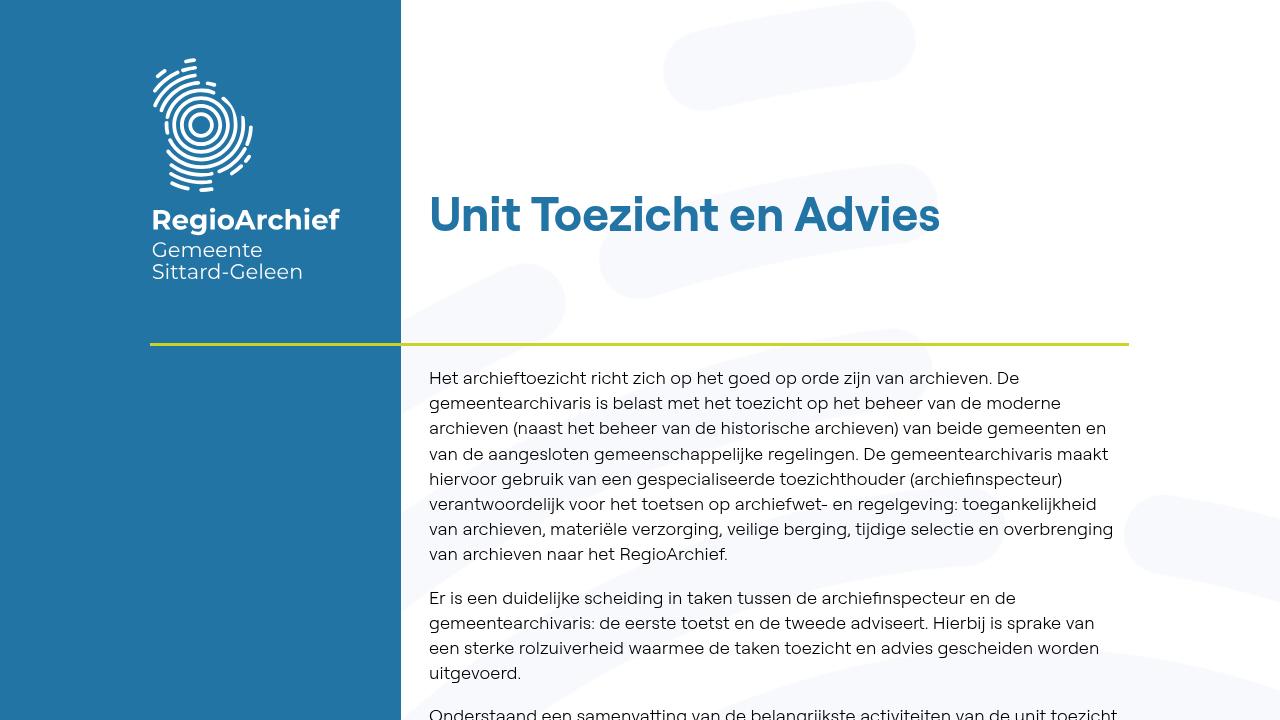 Unit Toezicht en Advies - RegioArchief Jaarverslag 2024
