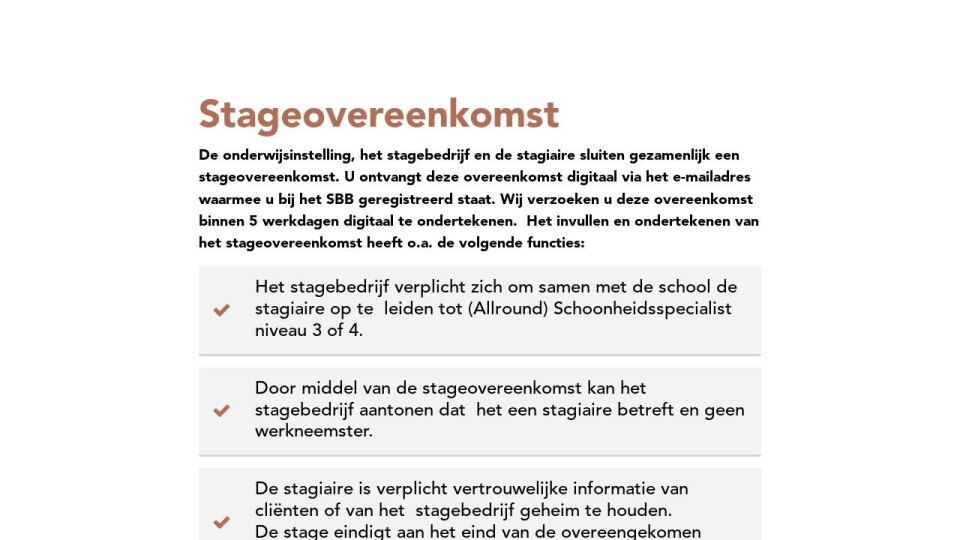 Stageovereenkomst - BPV & samenwerken Schoonheidsverzorging