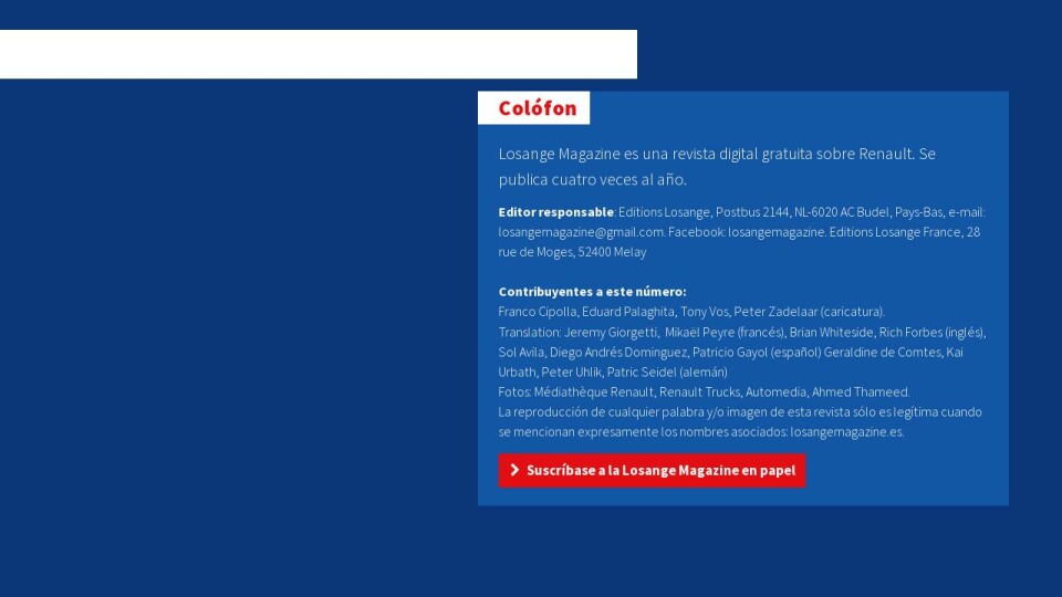 Colófon - Losange Magazine No. 21 Primavera 2023